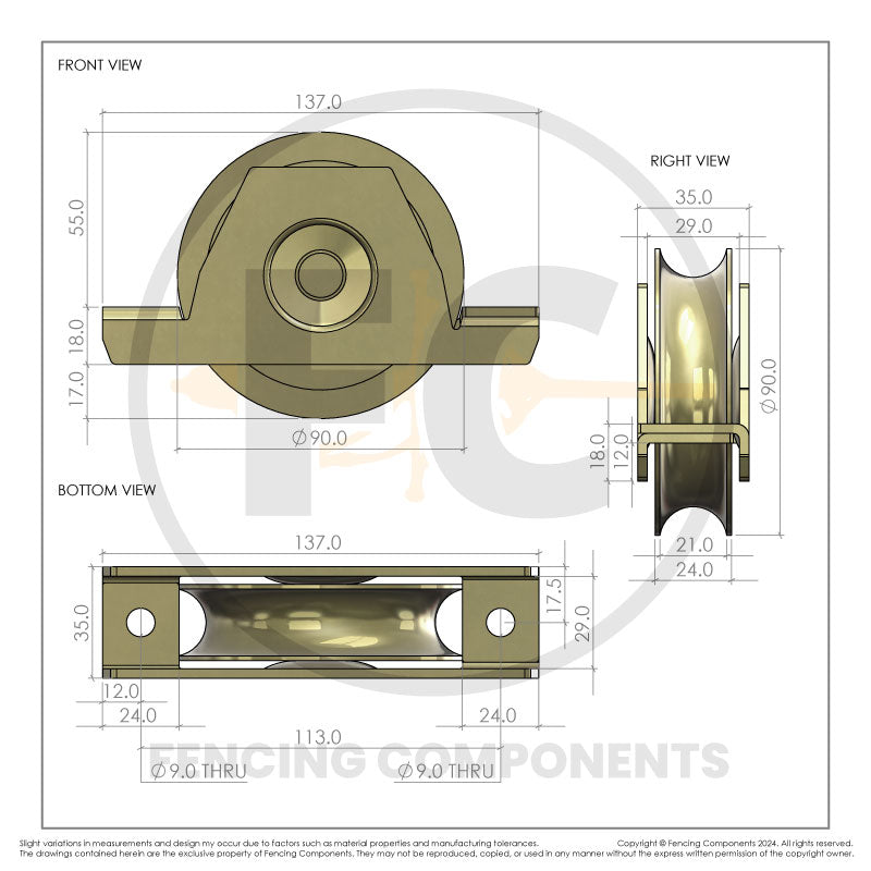 90mm Steel Sliding Gate Wheel – Fencing Components