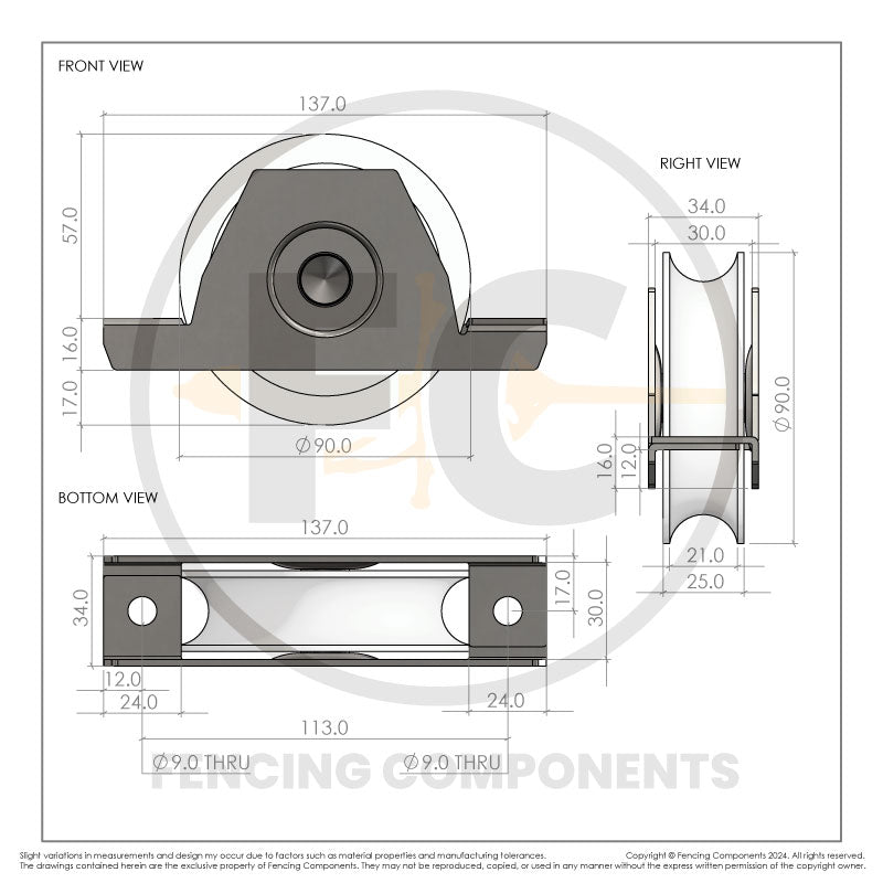 90mm Steel Sliding Gate Wheel – Fencing Components