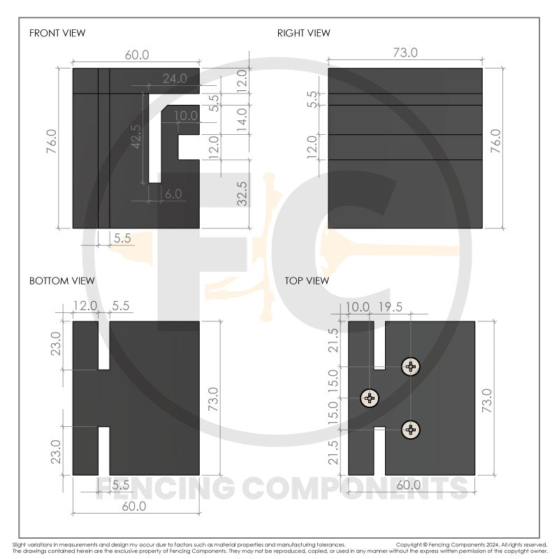 60x75mm Sliding Block - Cut – Fencing Components